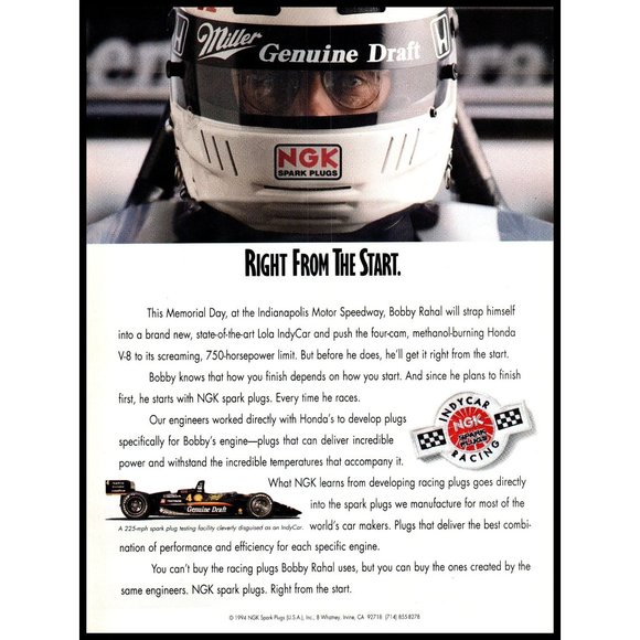 NGK | Art | 994 Ngk Spark Plugs Indy 50 Bobby Rahal Race Car Vintage ...